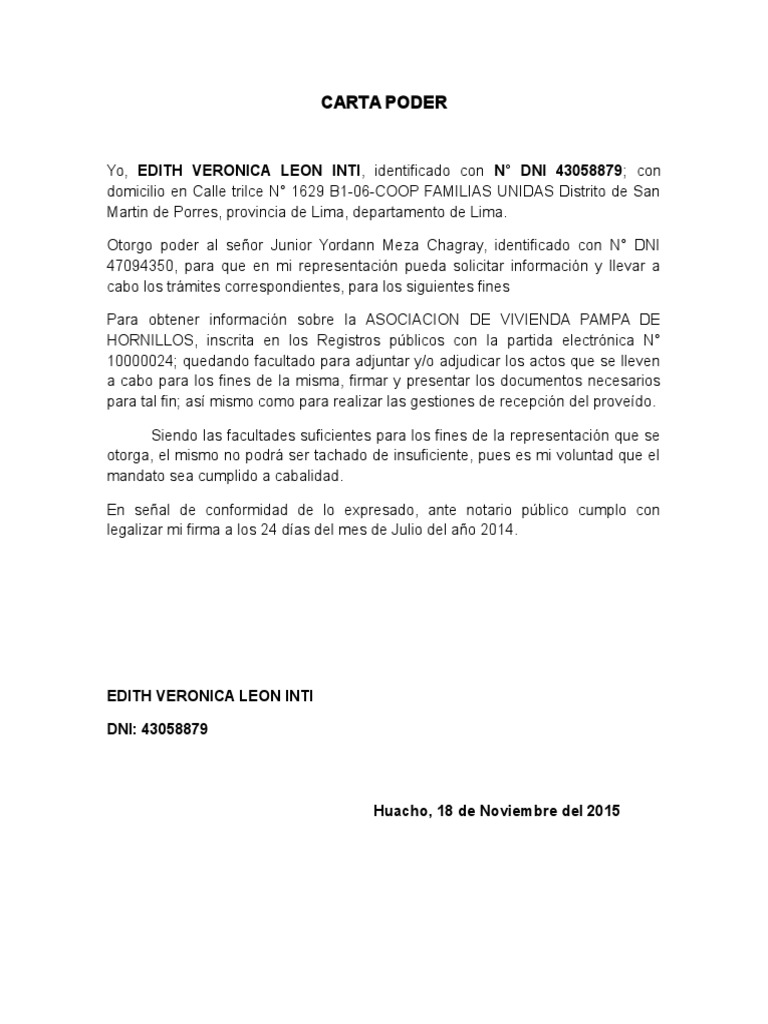 Carta Poder Veronica Municipalidad | Política | Gobierno