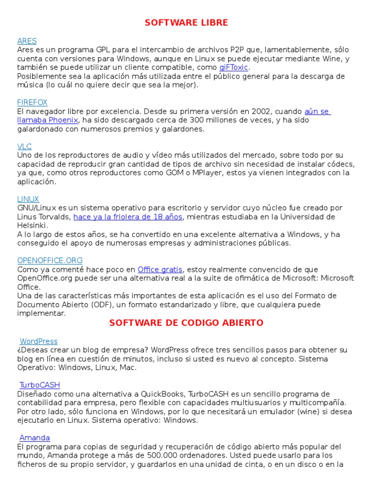 Ejemplos de Software con Licencia | PDF | Software libre | Sistema ...