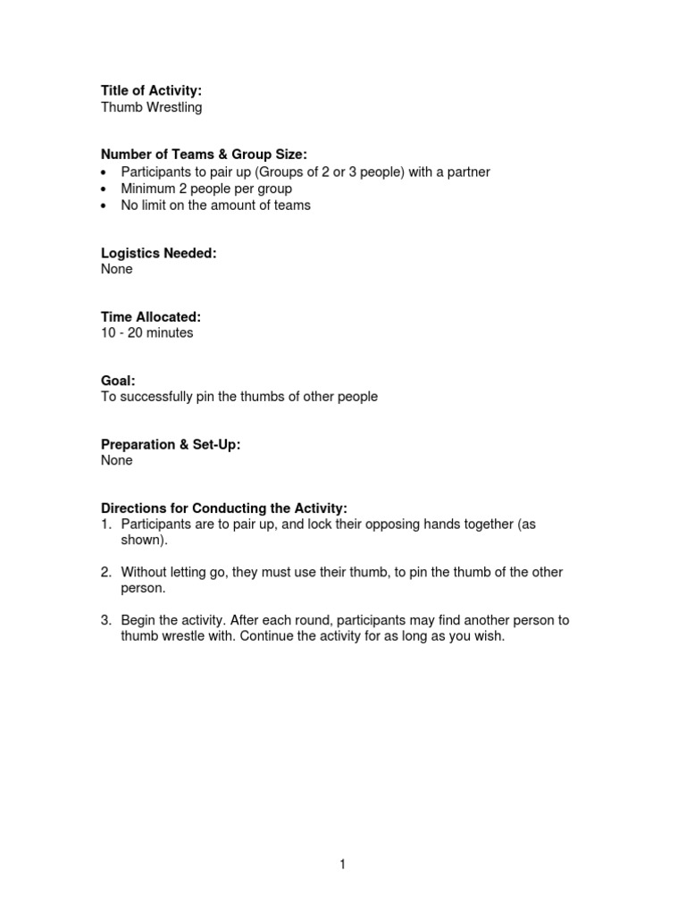 Thumb Wrestling Activity Guide | PDF | Self-Improvement
