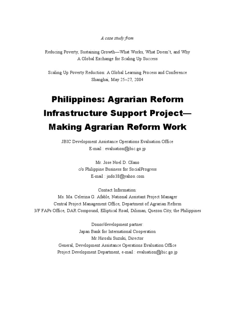 Philippines Agrarian Reform Infrastructure Support Project Making ...