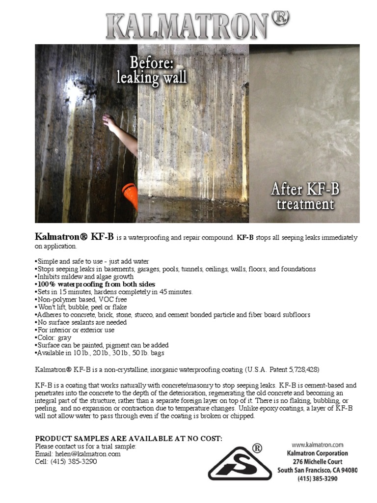 100% Waterproof Coating Kalmatron KF-B | PDF | Concrete | Structural ...