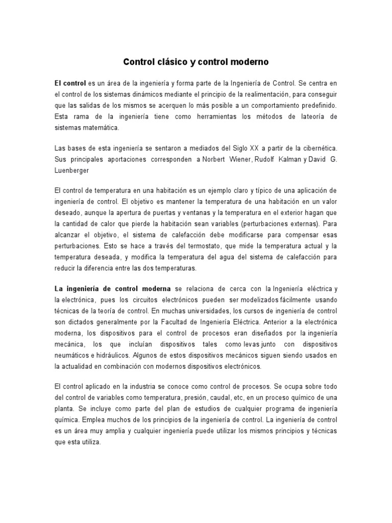 Control Clásico y Control Moderno | PDF | Ingeniería de control ...
