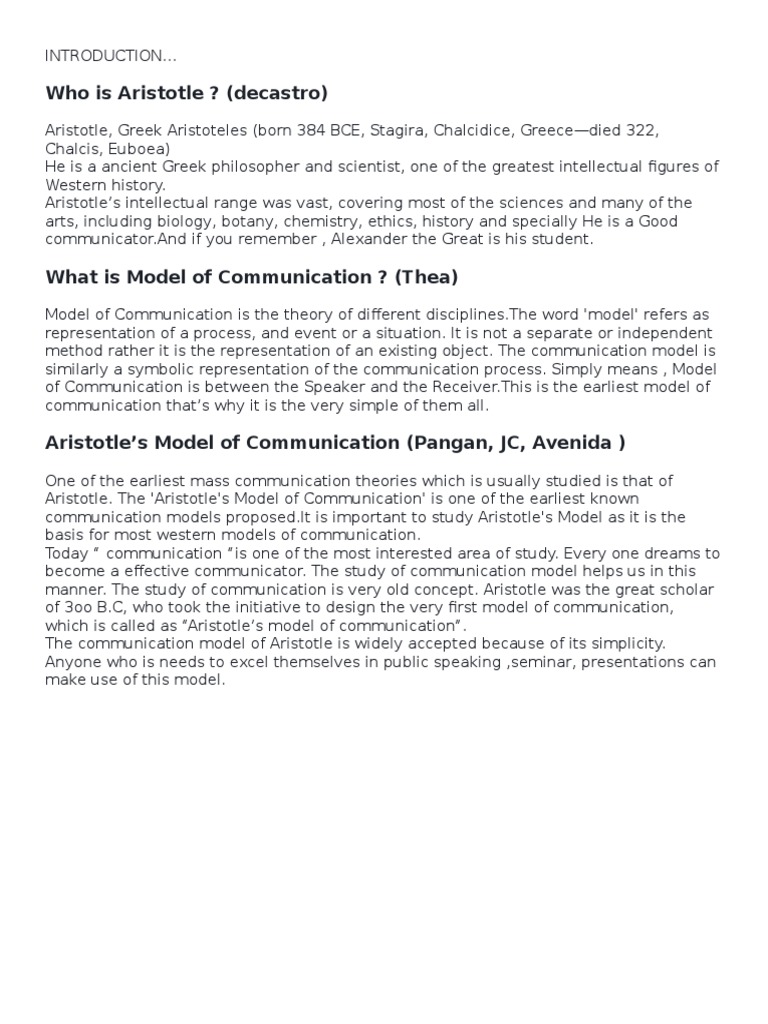 Aristotlelian Model of Communication | PDF | Public Speaking | Aristotle