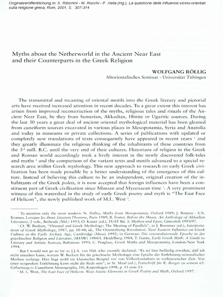 Myths About The Netherworld in The Ancient Near East and Their ...
