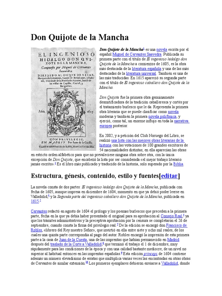 Don Quijote de La Mancha | PDF | Don Quijote | Miguel De Cervantes