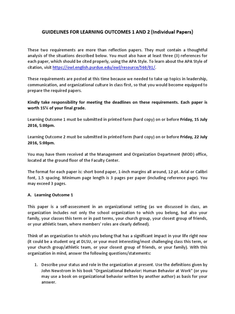 Guidelines - Individual Papers LO1 and LO2 | PDF | Citation | Leadership
