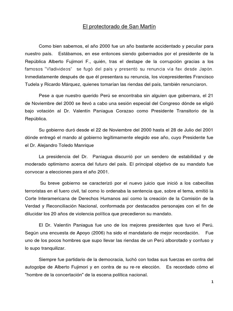 El Protectorado de San Martín | PDF | Perú | Gobierno
