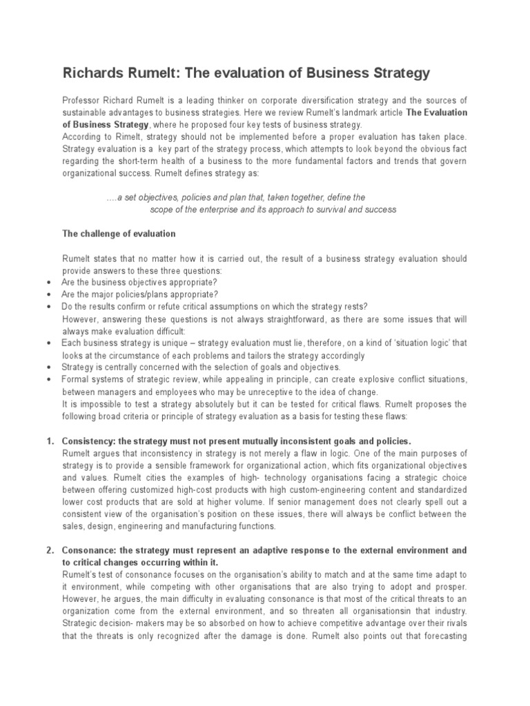 Richards Rumelt - The Evaluation of Business Strategy | PDF | Strategic ...