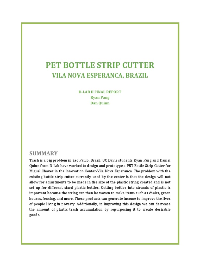 Designing an Adjustable PET Bottle Strip Cutter for Income Generation ...