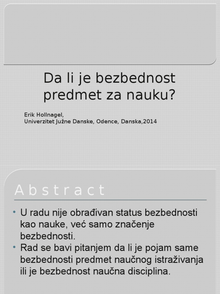 Da Li Je Bezbednost Predmet Nauke | PDF