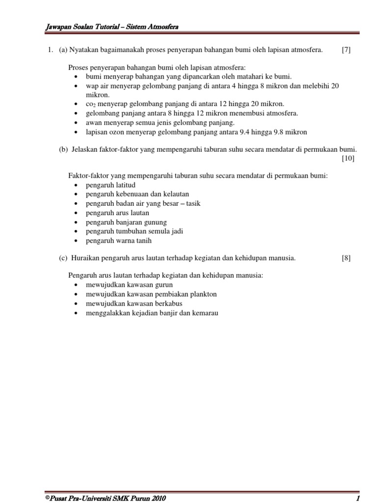 Soalan Tutorial - Sistem Atmosfera - Jawapan | PDF