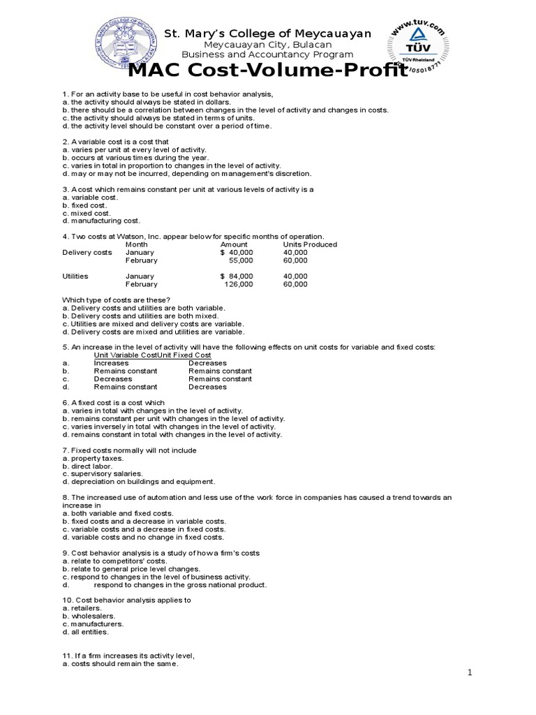 Mac - CVP Handout | PDF | Financial Accounting | Management Accounting