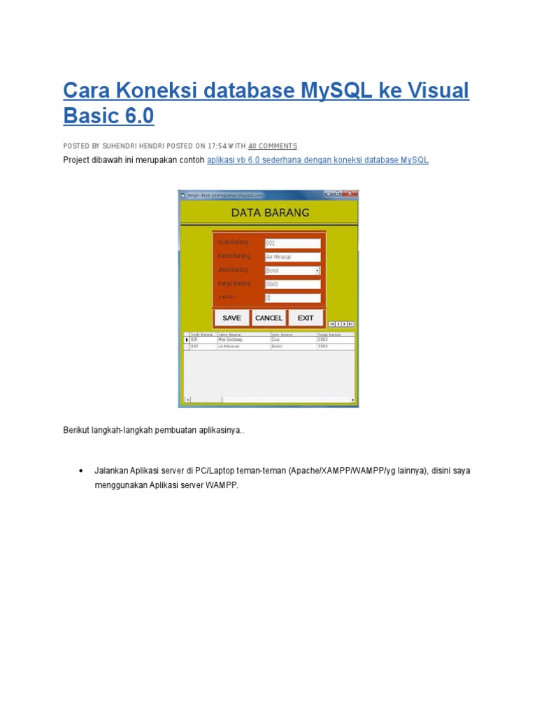 Cara Koneksi Database MySQL Ke Visual Basic 6 | PDF