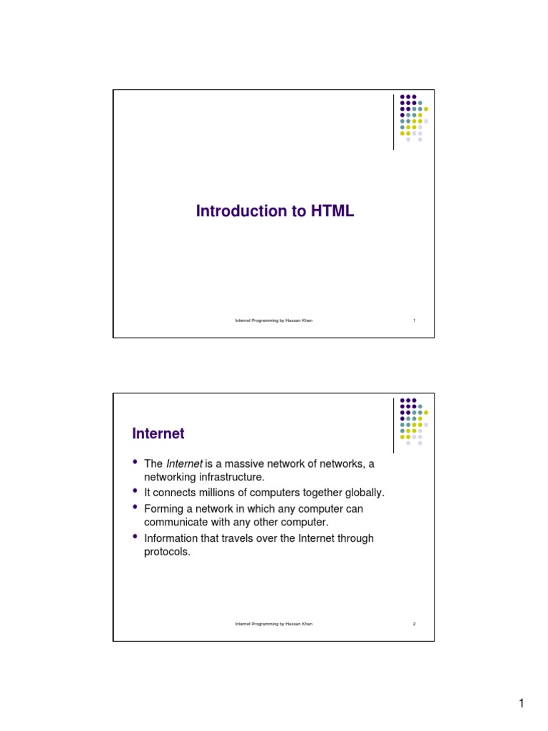 Introduction To HTML: Internet | PDF | Markup Language | Html Element
