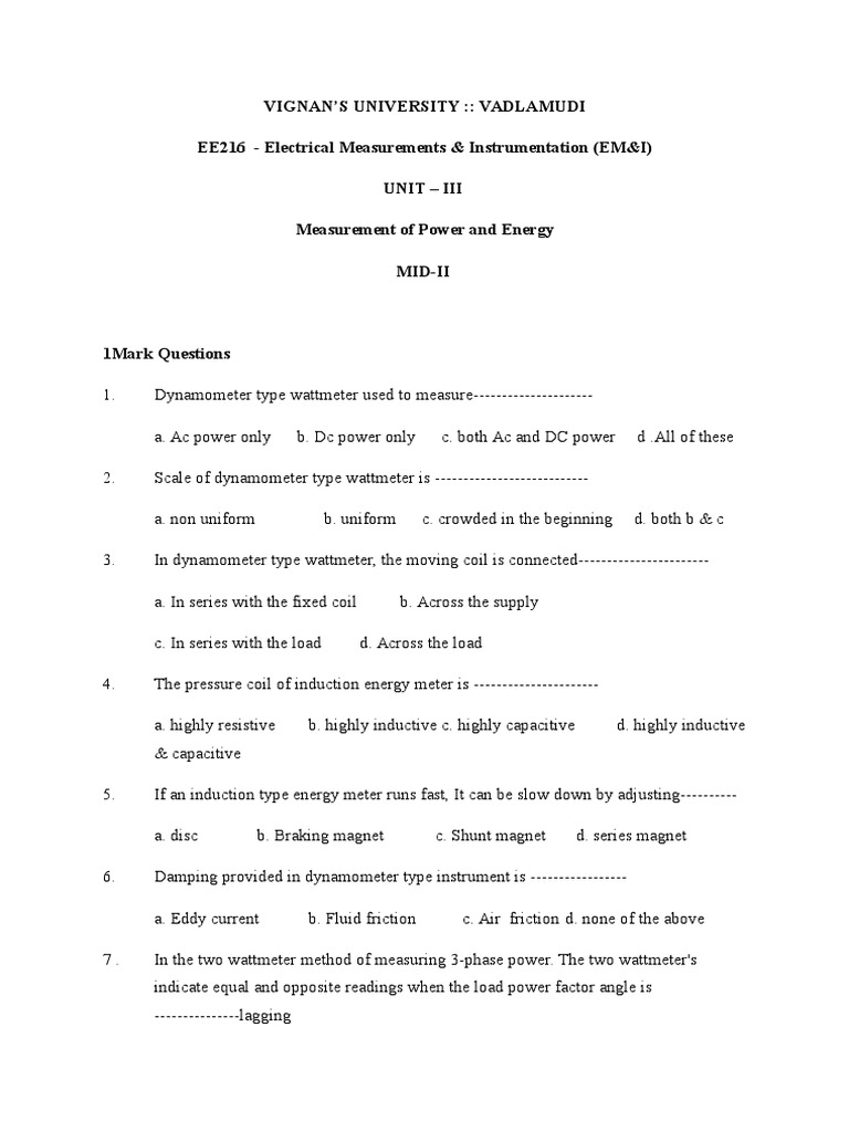 II-II - EM&I - Unit-III - Question Bank | PDF | Inductor | Electricity