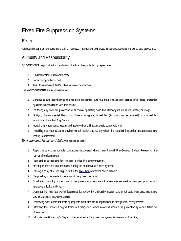 Fixed Fire Suppression Systems Testing Schedule | PDF | Fire Sprinkler ...