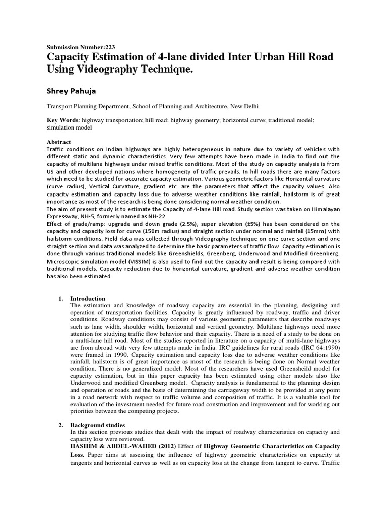 Capacity Estimation of 4-Lane Divided | PDF | Highway | Traffic
