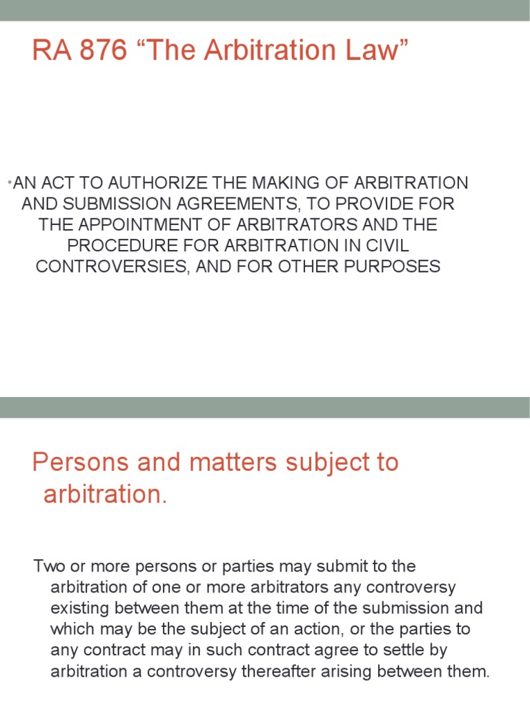 Ra 876 Adr | PDF | Arbitral Tribunal | Arbitration
