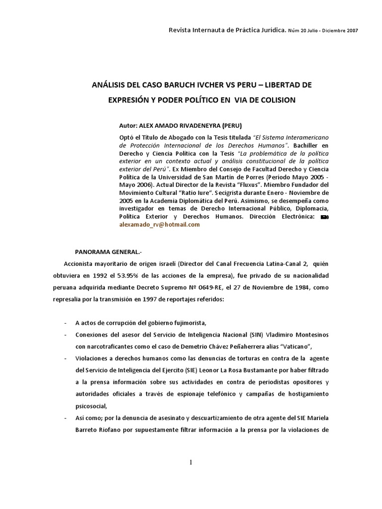 20-19 Analisis Del Caso Baruch Ivcher Bronstein Vs Peru | PDF