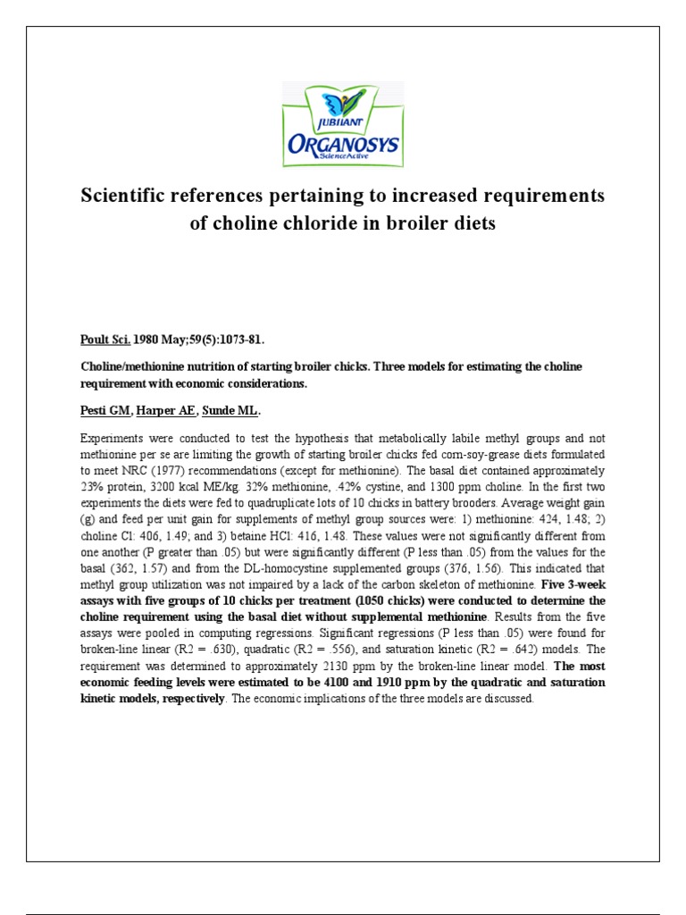 Anichol 60 For Broilers References | PDF | Methionine | Dietary Supplements