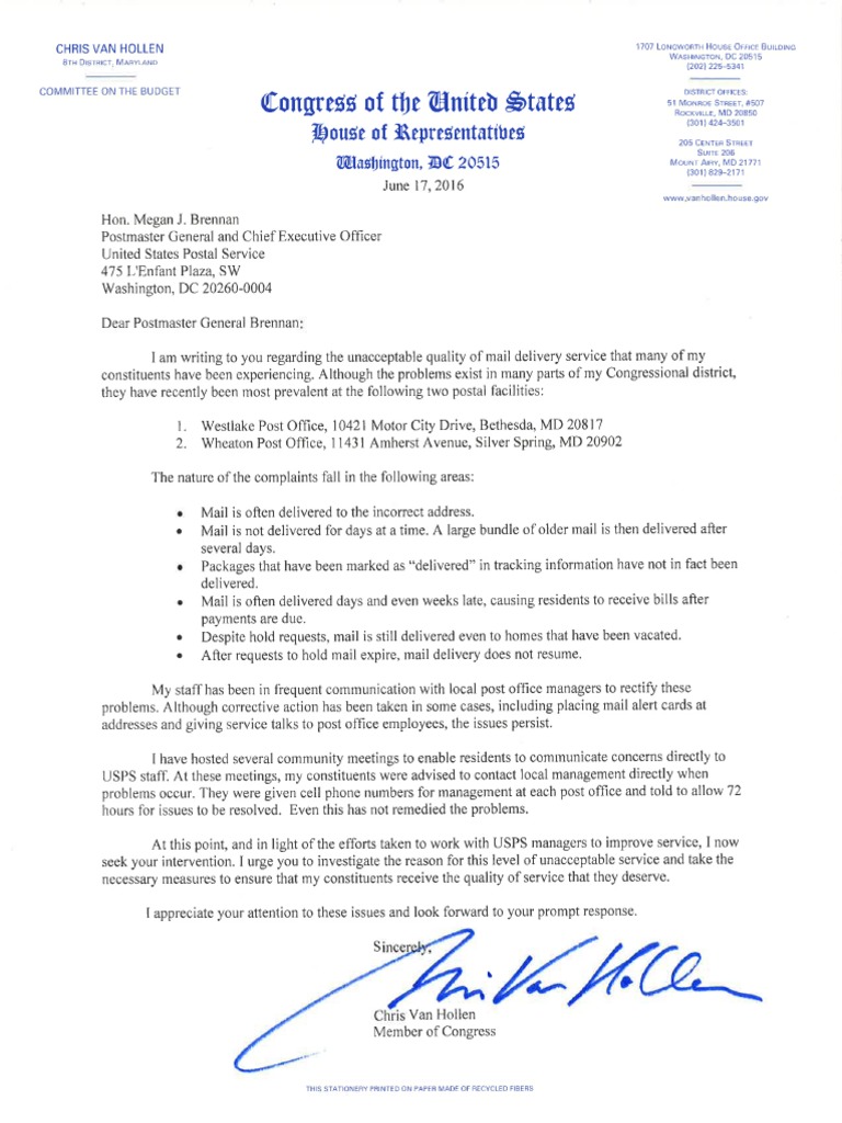 Letter To Postmaster General | PDF