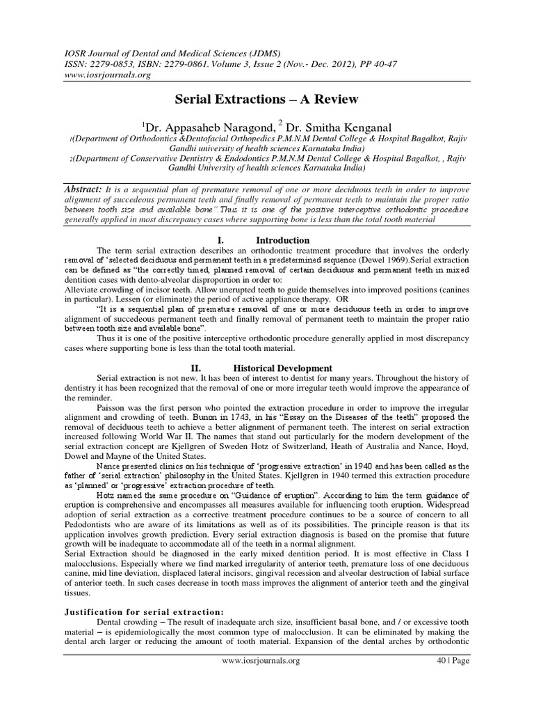 Serial Extractions - A Review PDF | PDF | Tooth | Facial Features