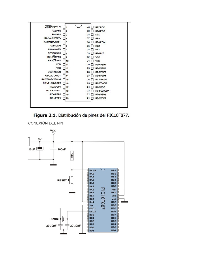 Conexión del PIC16F877A y Pickit 3 | PDF