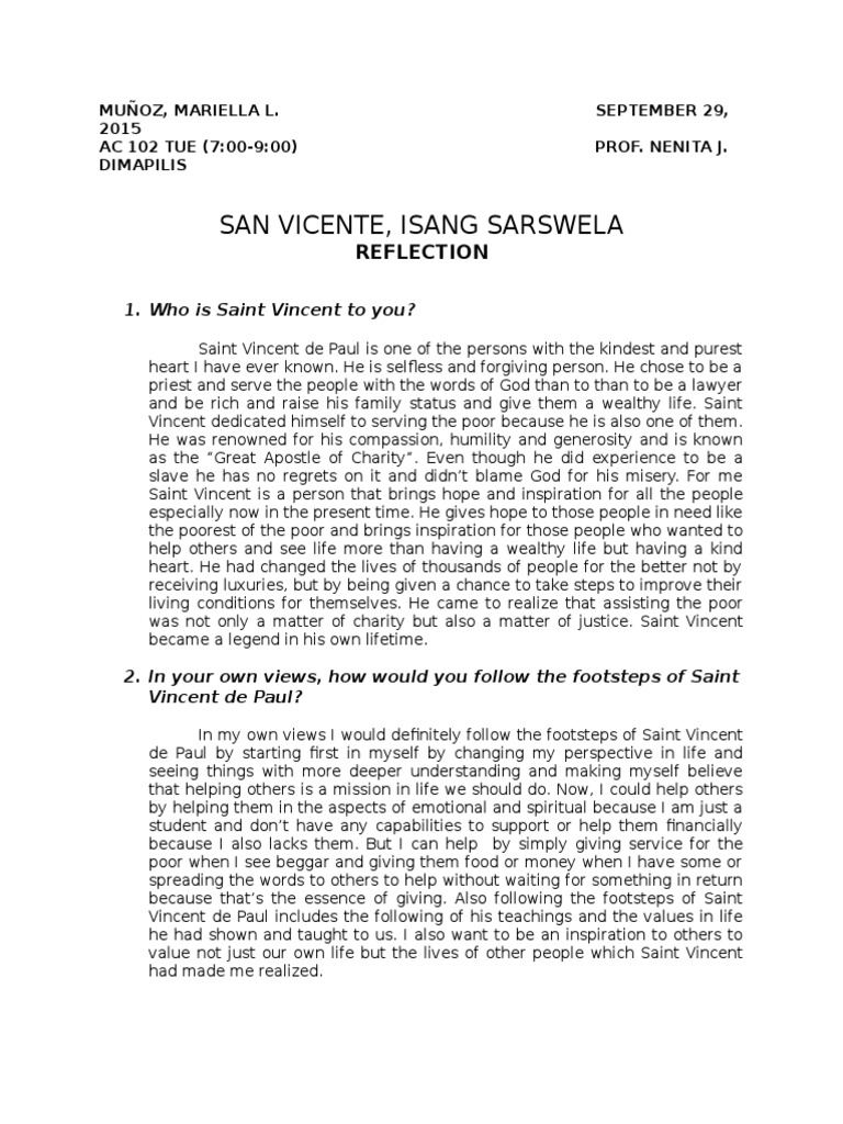 Reflection on Saint Vincent de Paul | PDF | Self-Improvement | Religion ...
