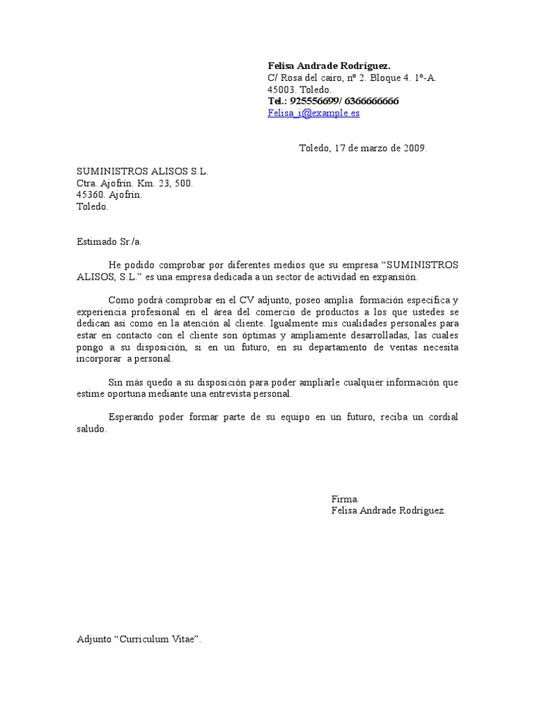 Ejemplo Carta Presentacion Autocandidatura PDF