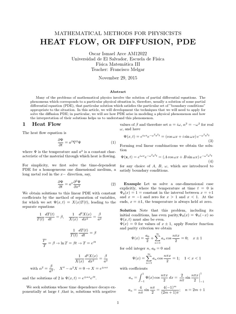 Heat Flow, or Diffusion, Pde | PDF | Partial Differential Equation ...