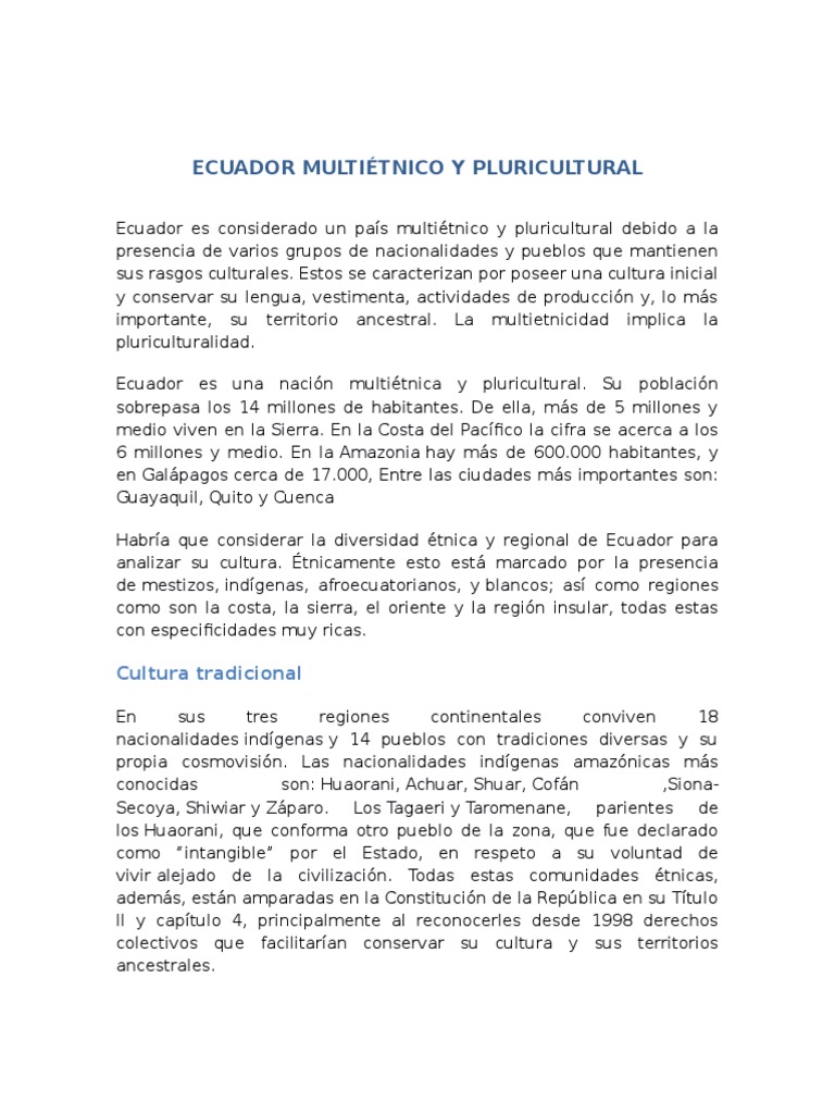 Ecuador Multiétnico y Pluricultural | PDF | Ecuador | Cultura (general)