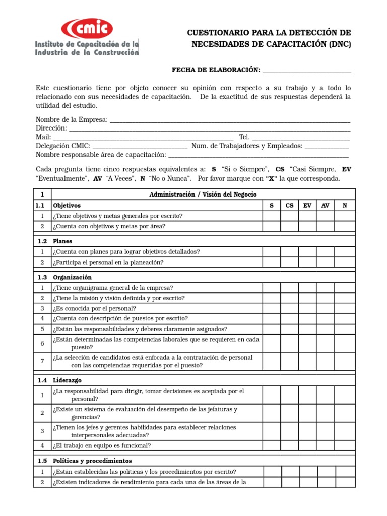 DNC Formato de Detección de Necesidades de Capacitación | PDF | Planificación | Calidad (comercial)