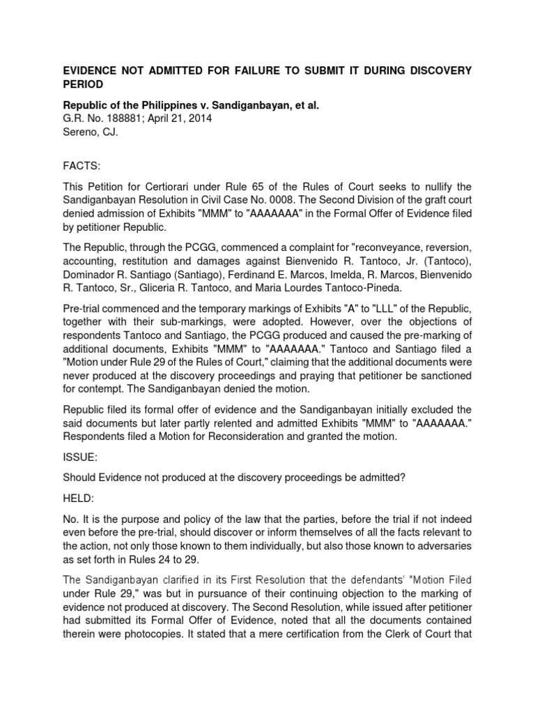 Sample Digest | Discovery (Law) | Lawsuit