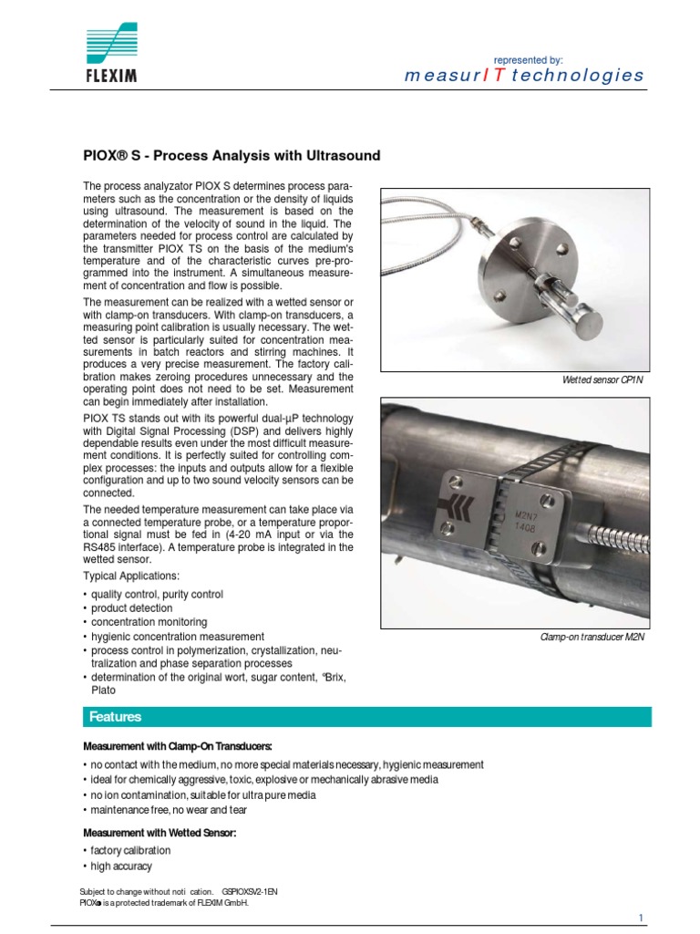 MeasurIT Flexim PIOX S 0905 | PDF | Sensor | Ultrasound