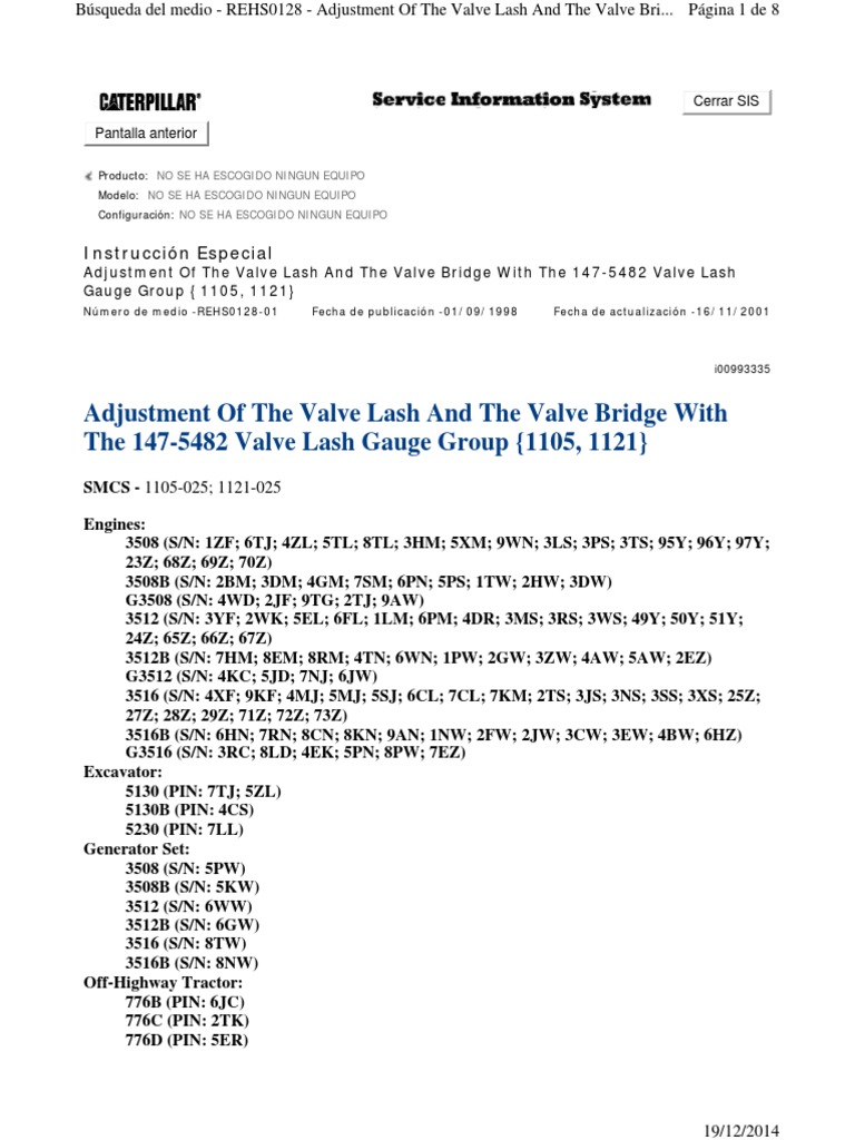 Adjustment of The Valve Lash and The Valve Bridge With The 147-5482 ...