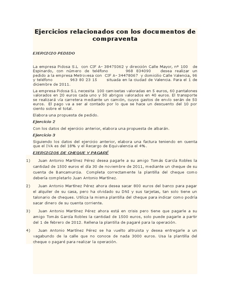 EJERCICIO Documentos de Compraventa | PDF | Factura | Euro