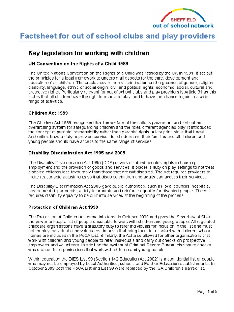 Key Legislation for Child Welfare | PDF | Child Protection | Disability