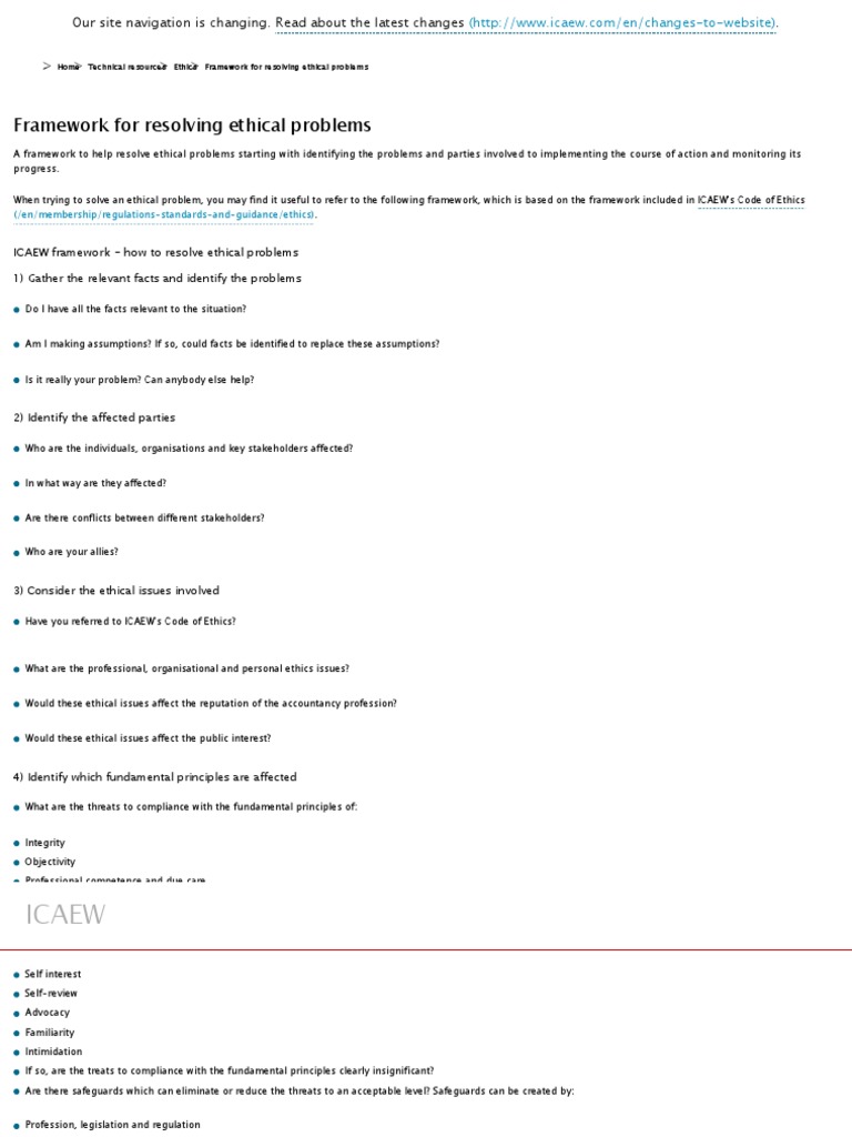 Framework For Resolving Ethical Problems - Ethics - Technical - ICAEW ...