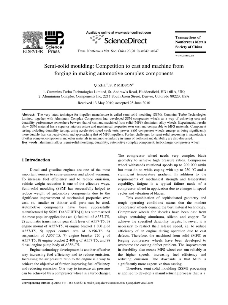 Semi-Solid Moulding: Competition To Cast and Machine From Forging in ...