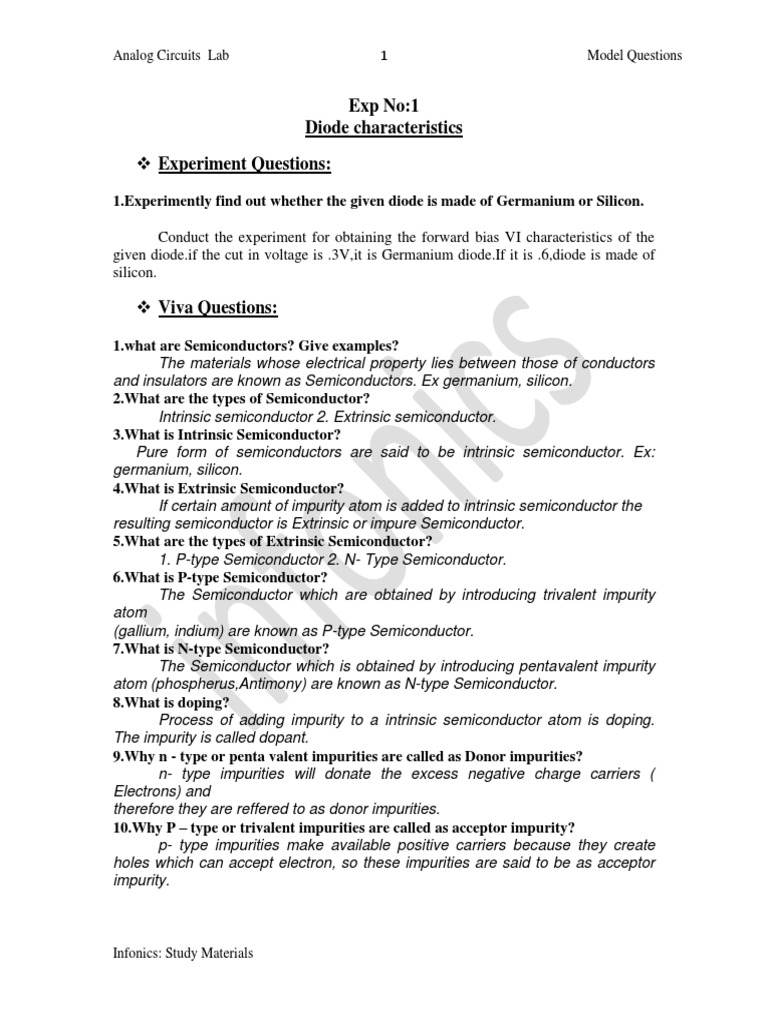 Analog Circuits Lab Possible Viva Questions | Download Free PDF | P–N ...