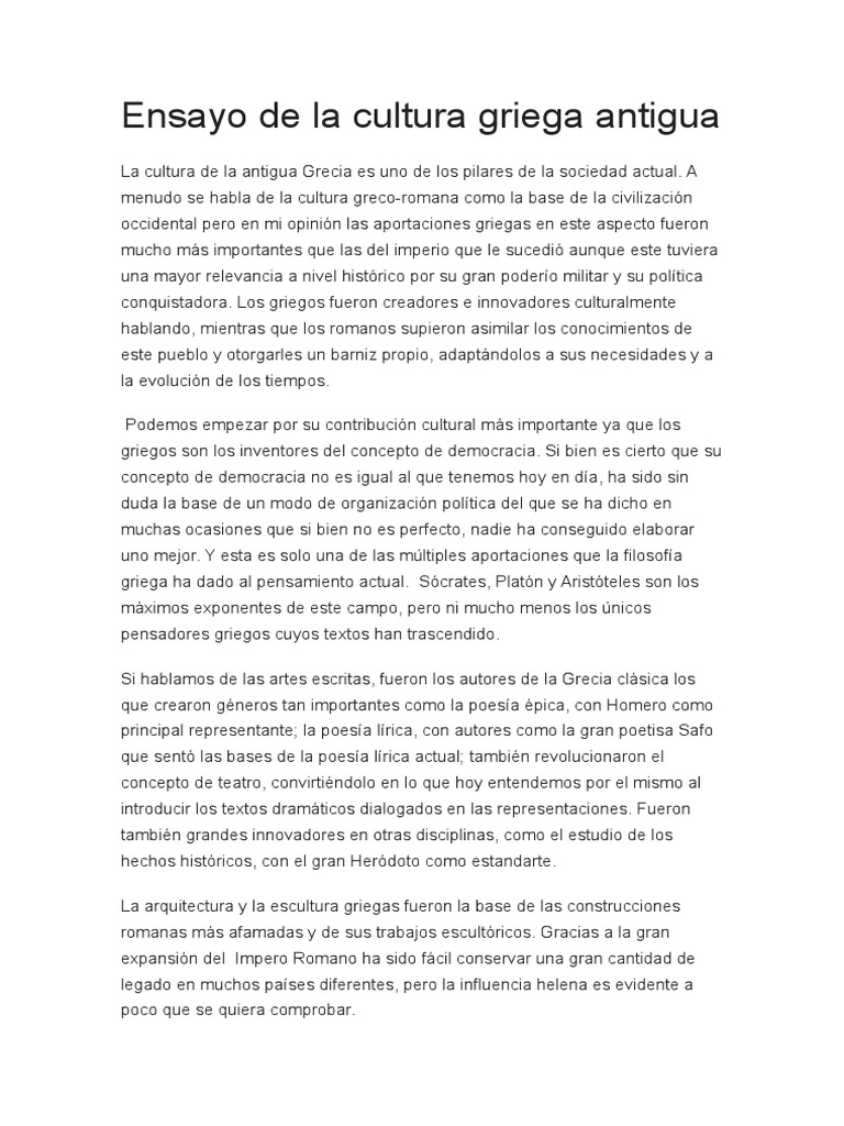Ensayo de La Cultura Griega Antigua | PDF | Antigua Grecia | Poesía