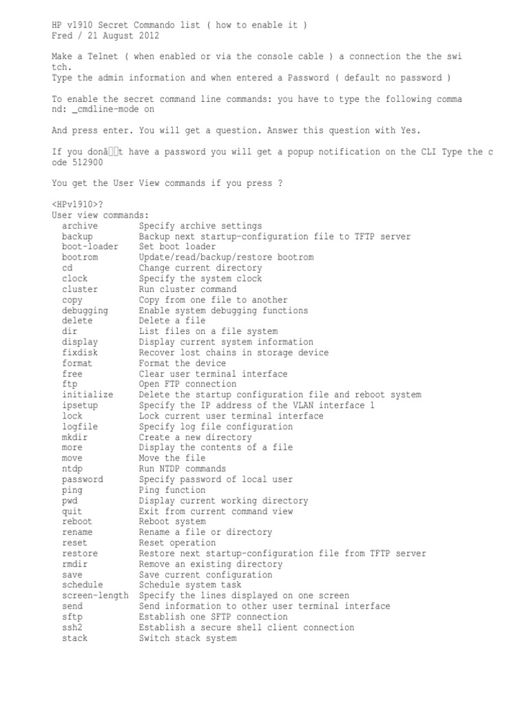 HP 1920 Comandos | PDF | File Transfer Protocol | Booting
