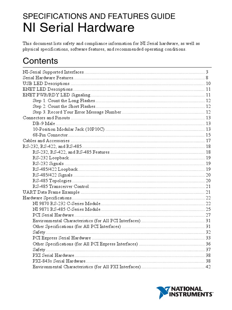 NI Serial Hardware Specifications | PDF | Electromagnetic Compatibility ...