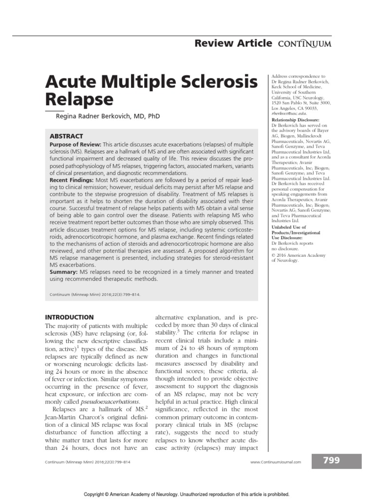 Acute Multiple Sclerosis Relapse Pdf Multiple Sclerosis Glucocorticoid