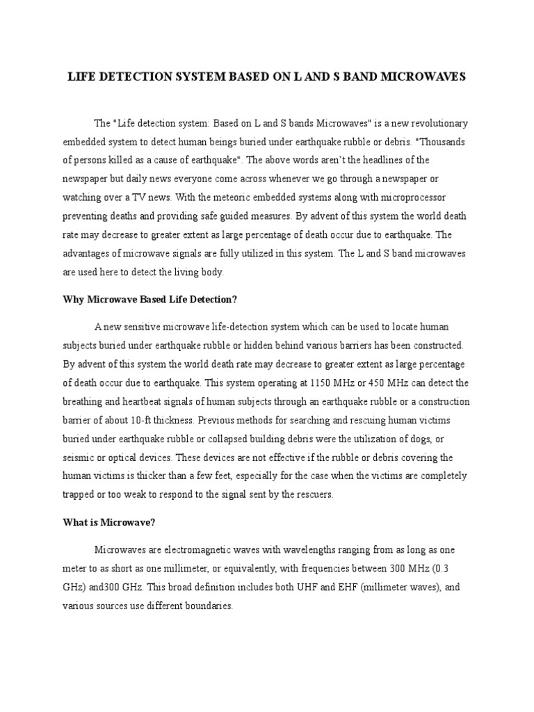 Life Detection System Based On L and S Band Microwaves | PDF ...