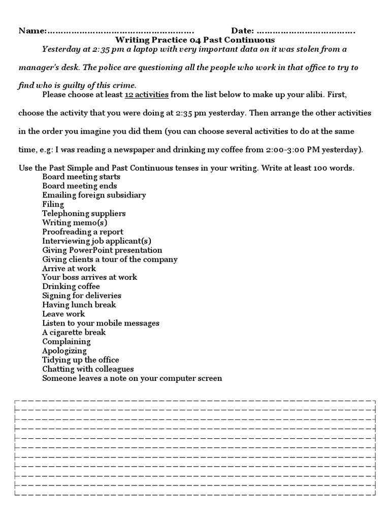 Writing Practice 04 Past Continuous | PDF | Career & Growth