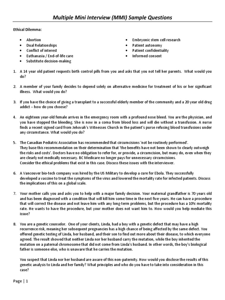 MMI Ethical Dilemma Questions | PDF | Pharmacy | Physician