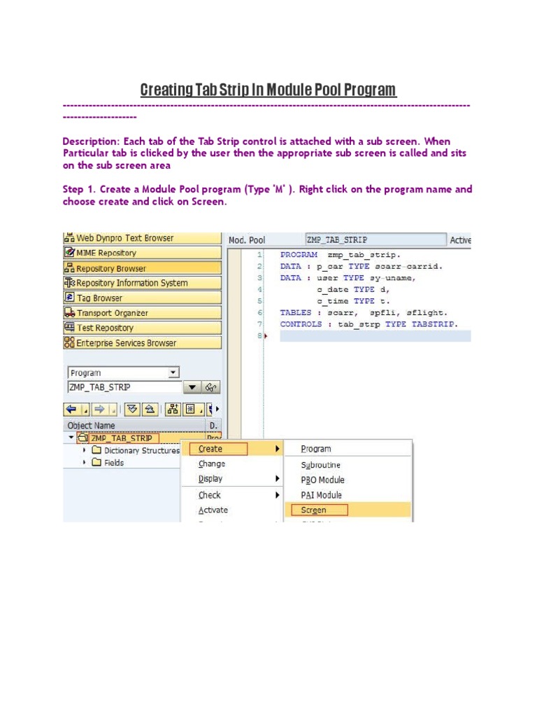 Creating Dynamic Tabs And Associated Subscreens In An Abap Program Pdf String Computer