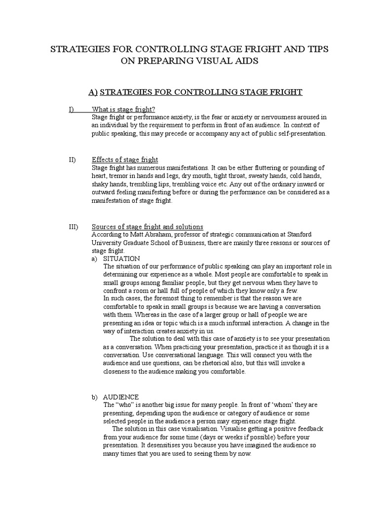 Tips for Overcoming Stage Fright | PDF | Behavioural Sciences | Semiotics