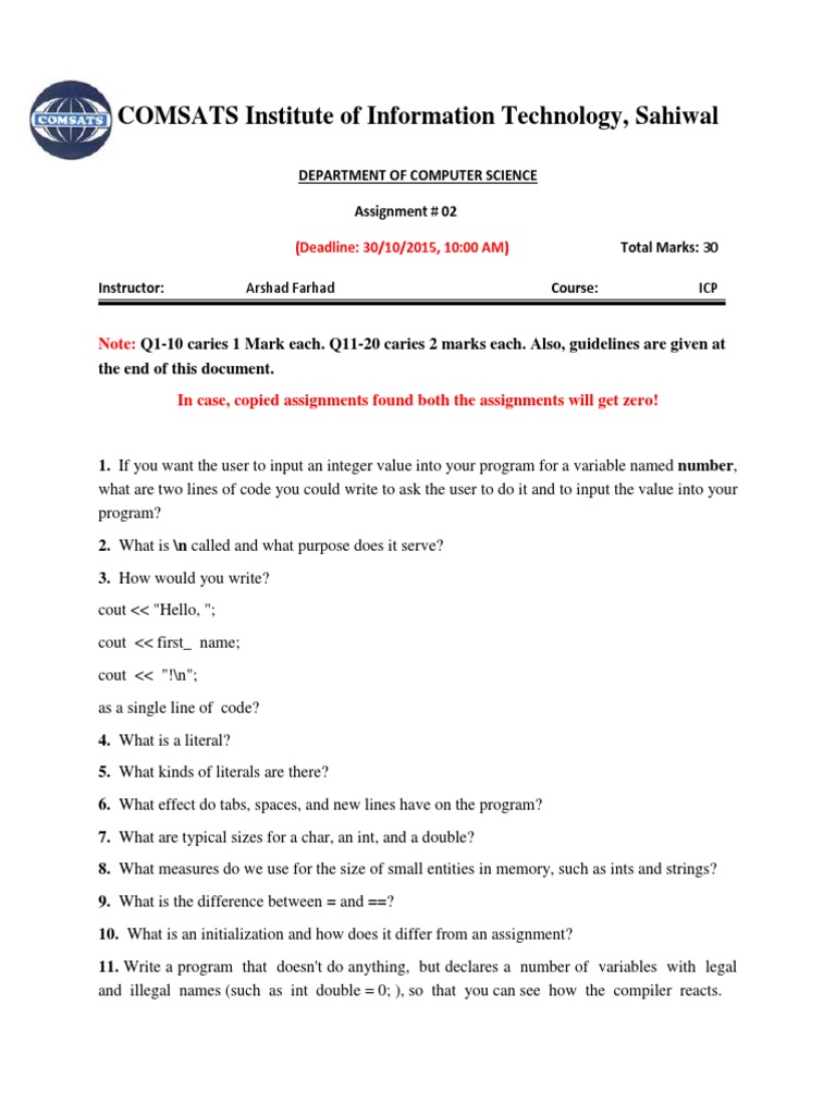 Assignment 02 Pdf Integer Computer Science Integer 
